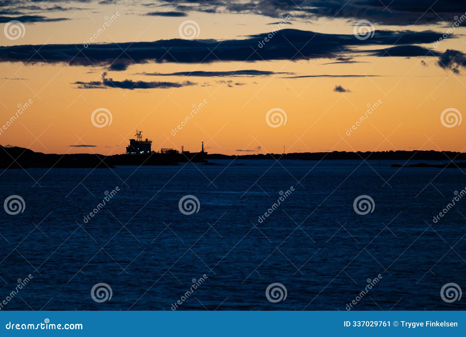 Silhouette of Tanker Ships in Sunset Light.. Stock Image - Image of ...