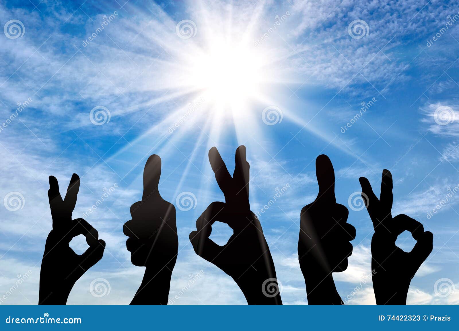 Silhouette of a Team of People Hands Shows Gesture Ok Stock Image ...