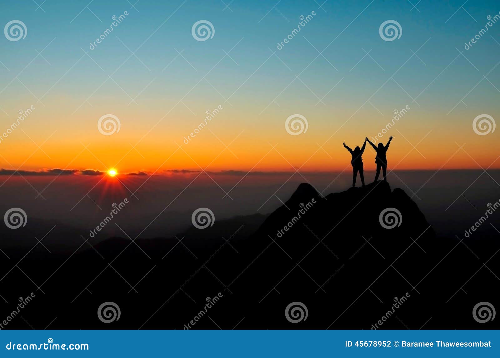Silhouette of a Team. Success As Concept Stock Photo - Image of rock ...