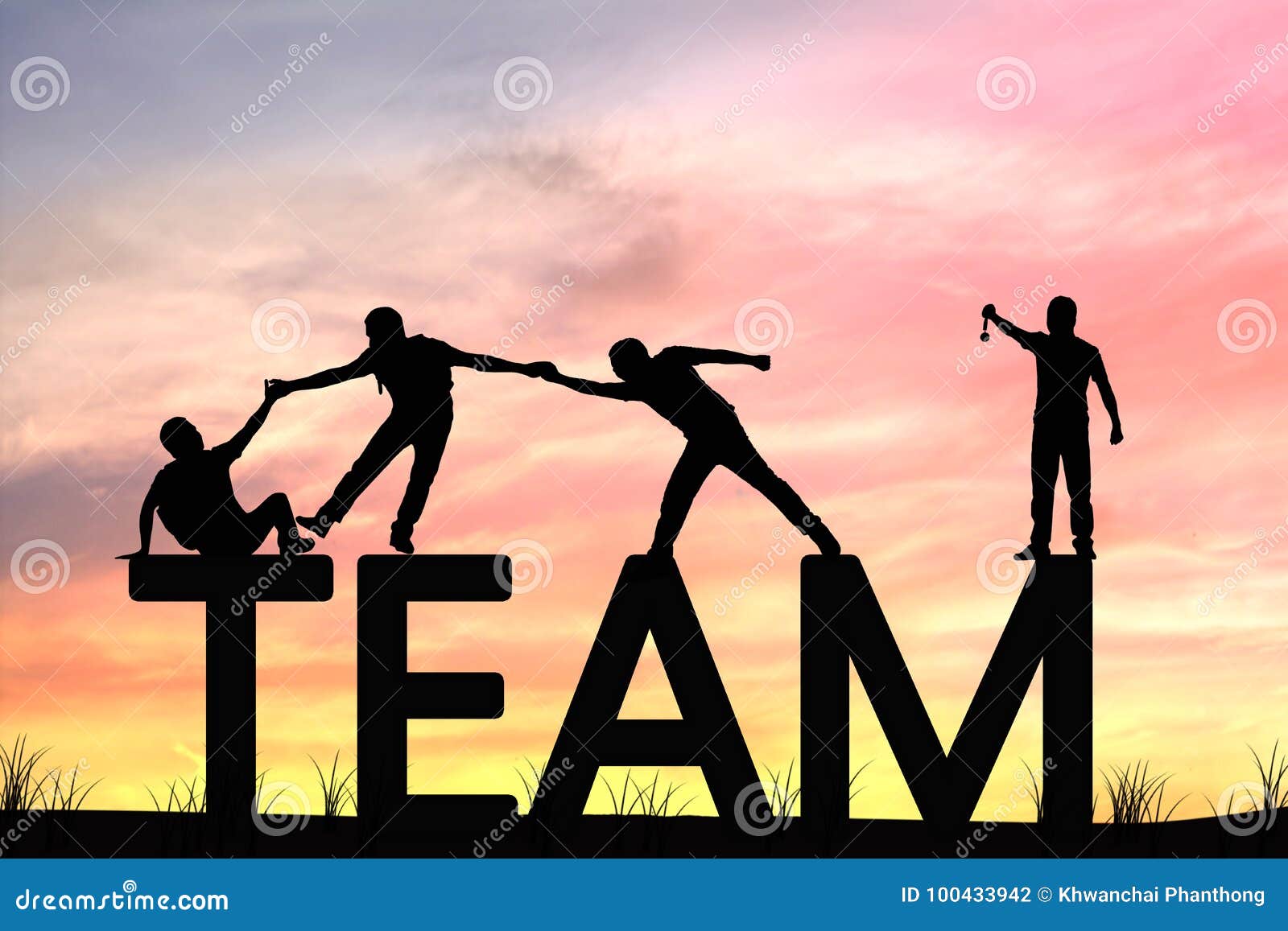 Silhouette Team Work of Men Helping Stock Photo - Image of success ...