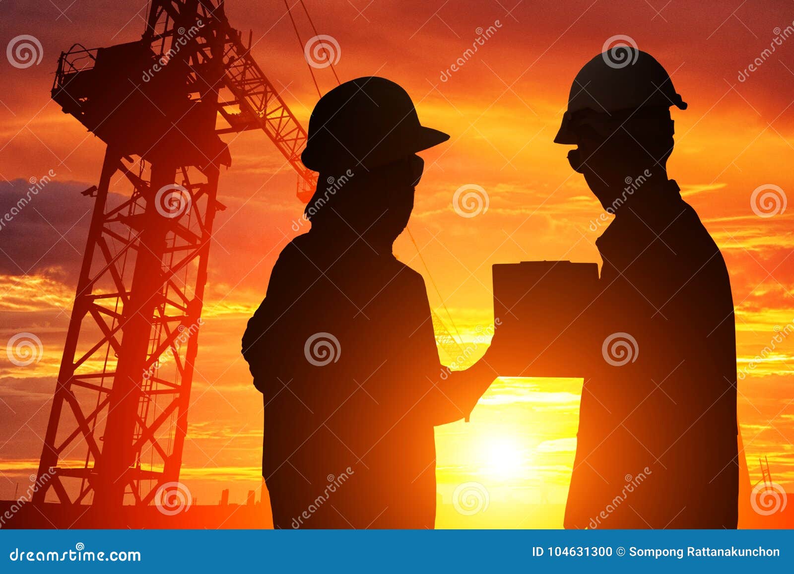 Silhouette Teams Engineer Looking Construction Stock Photo - Image of ...