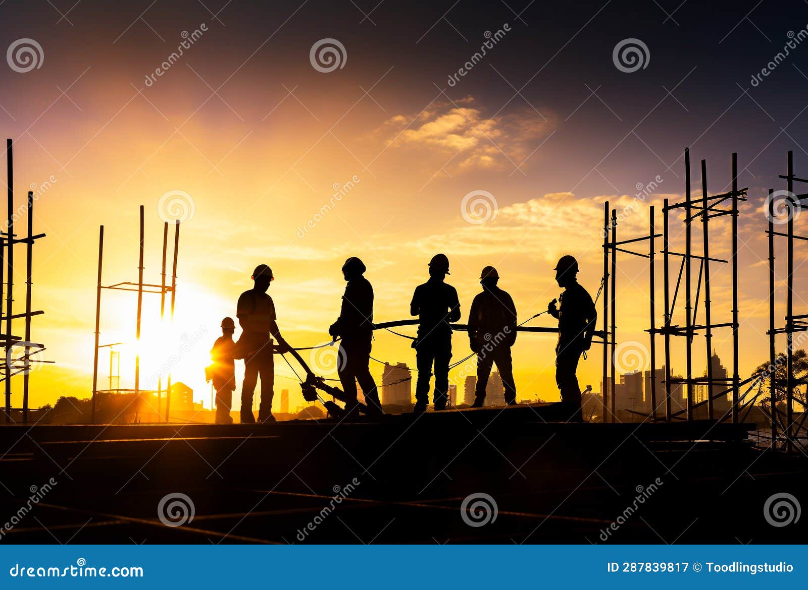 Silhouette of Teamwork Construction Crew, Building Construction Worker ...