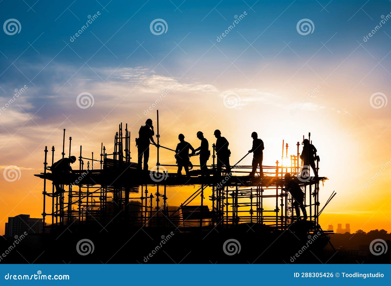 Silhouette of Teamwork Construction Crew, Building Construction Worker ...