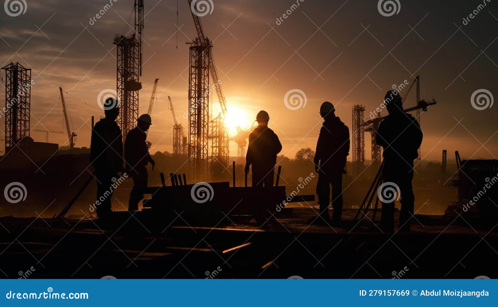 Silhouette of Teamwork, Construction Crew at Site Stock Illustration ...