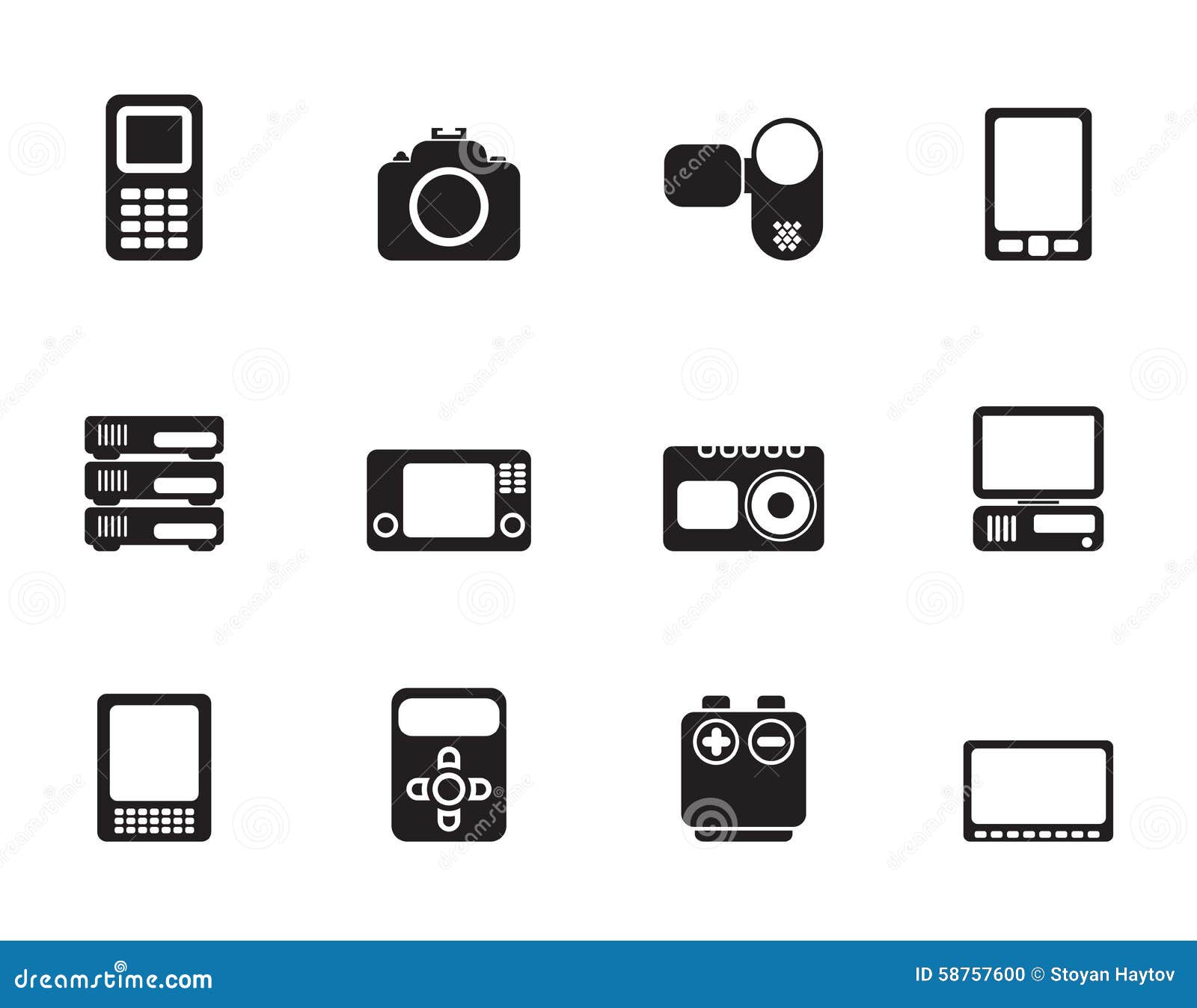 Silhouette Technical, Media and Electronics Icons Stock Vector ...