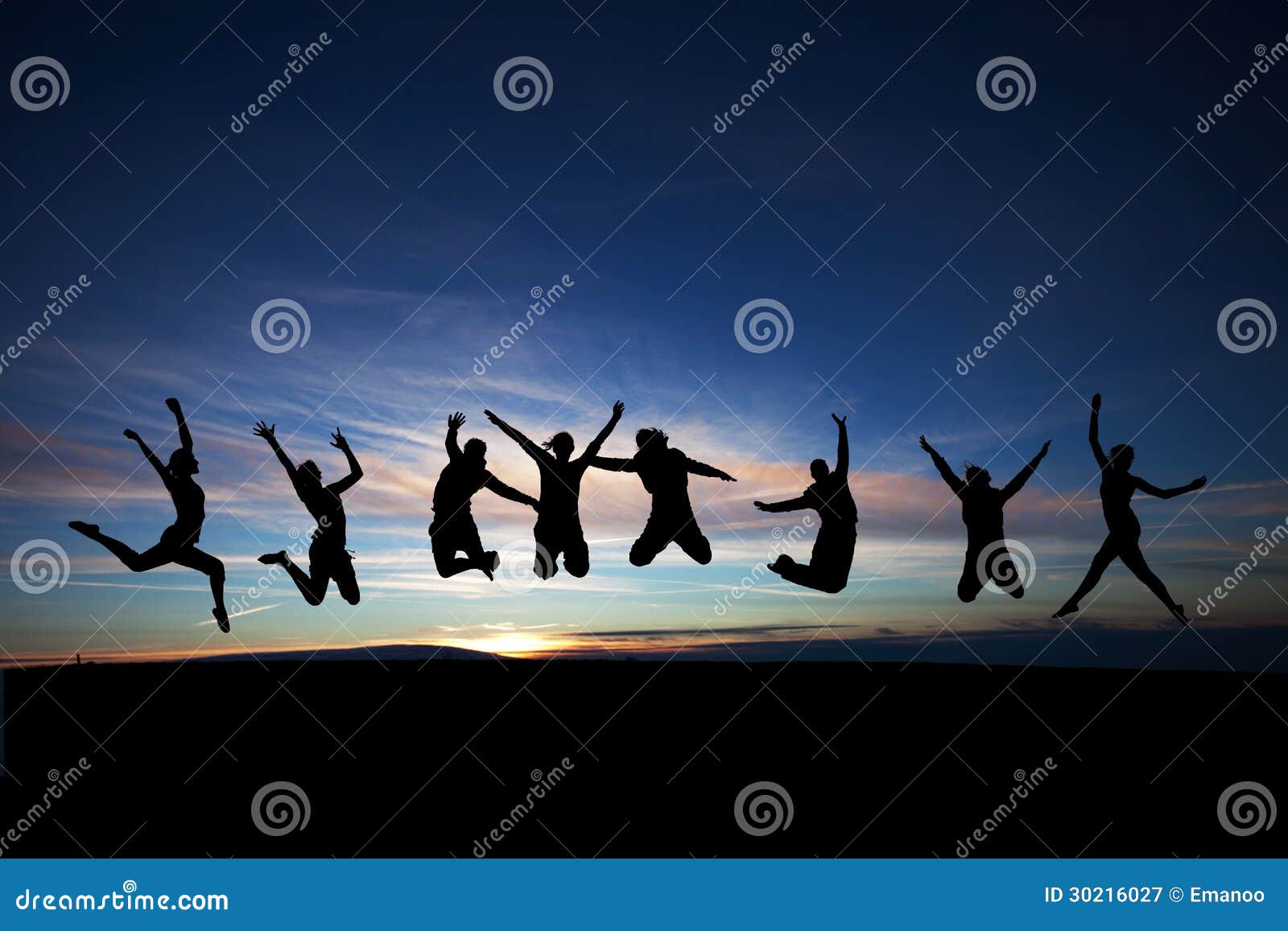 Teenagers Jumping in Sunset Stock Image - Image of family, leisure ...