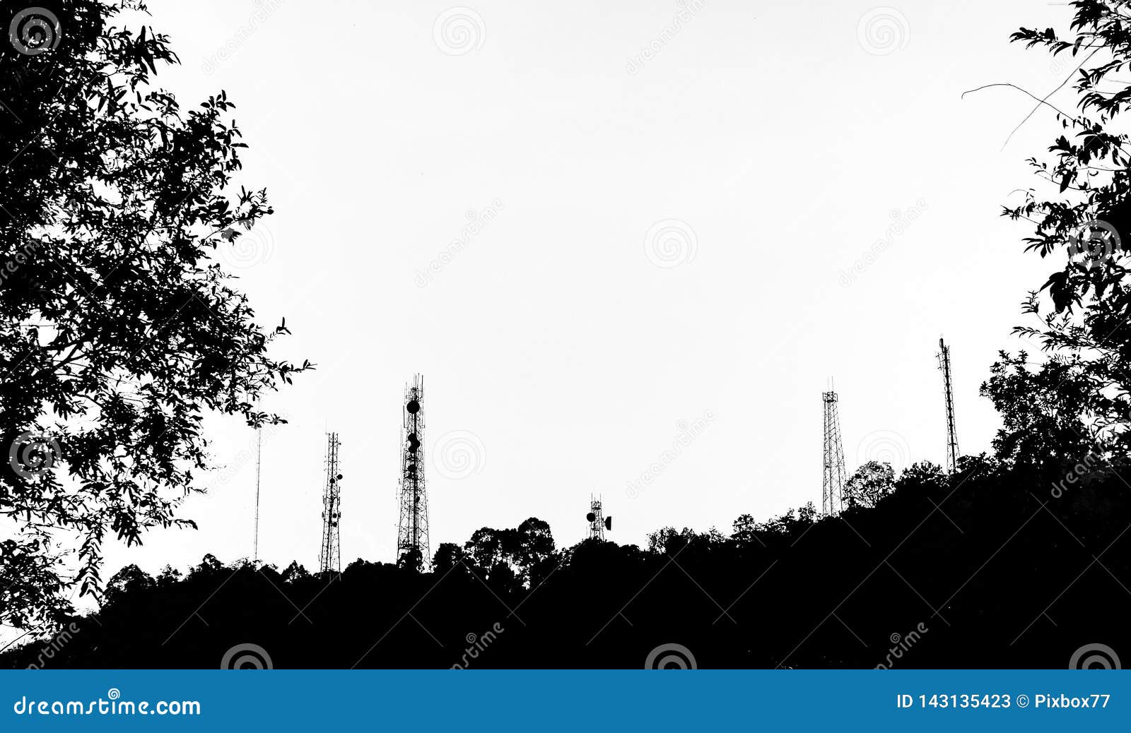 Silhouette of Telecom Pole at Mountain Stock Image - Image of receiver ...