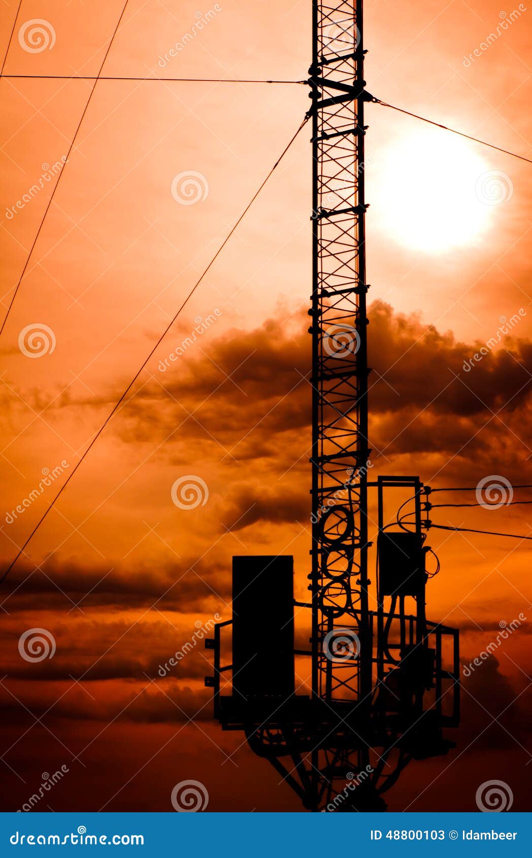 Silhouette, Telecommunication Towers With TV Antennas And Satellite ...
