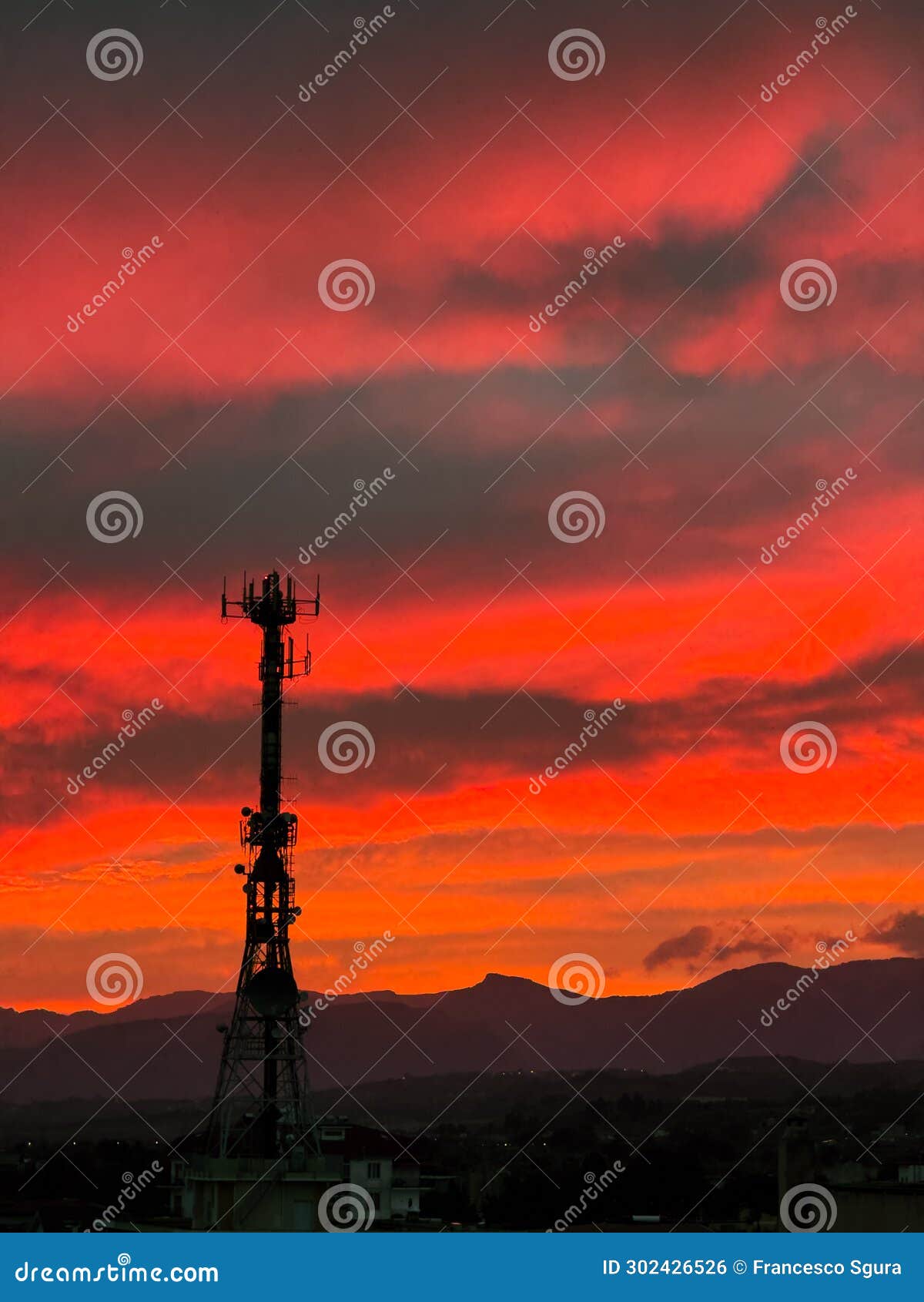 Silhouette of Telecommunications Tower at Sunset Stock Photo - Image of ...