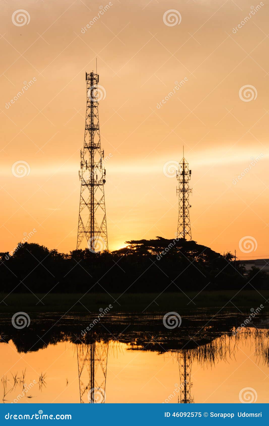 Silhouette Telecommunications Towers on Sunrise Stock Image - Image of ...