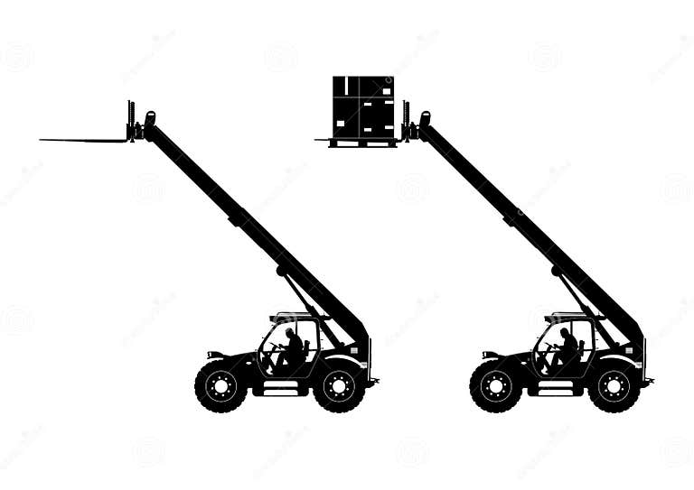 Silhouette of telehandler. stock vector. Illustration of machinery ...