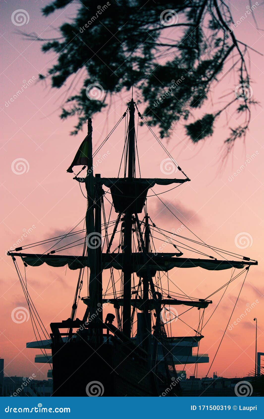 Silhouette of a 15th Century Spanish Caravel Ship Stock Image - Image ...