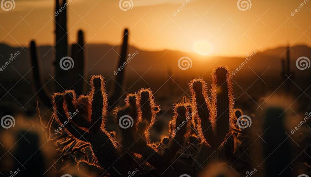 Silhouette of a Thorn Tree Back Lit by Sunset Beauty Generated by AI ...