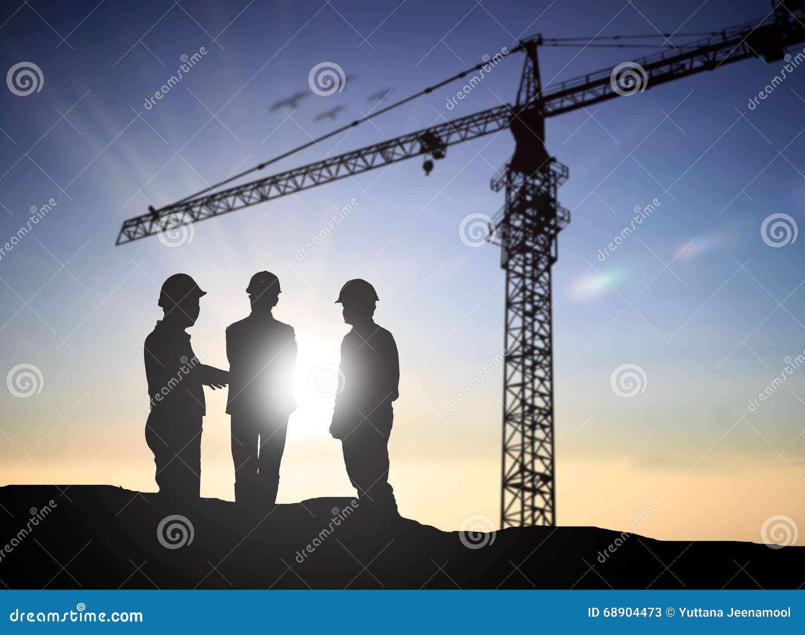 Silhouette Three Back People Engineer Talking Business In A Bui Royalty ...