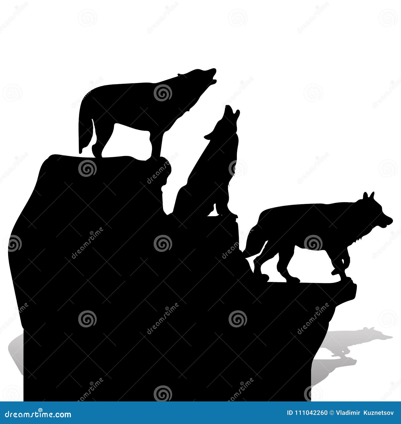 Two Wolves Howling At The Moon Series Of Animals With Vintage ...