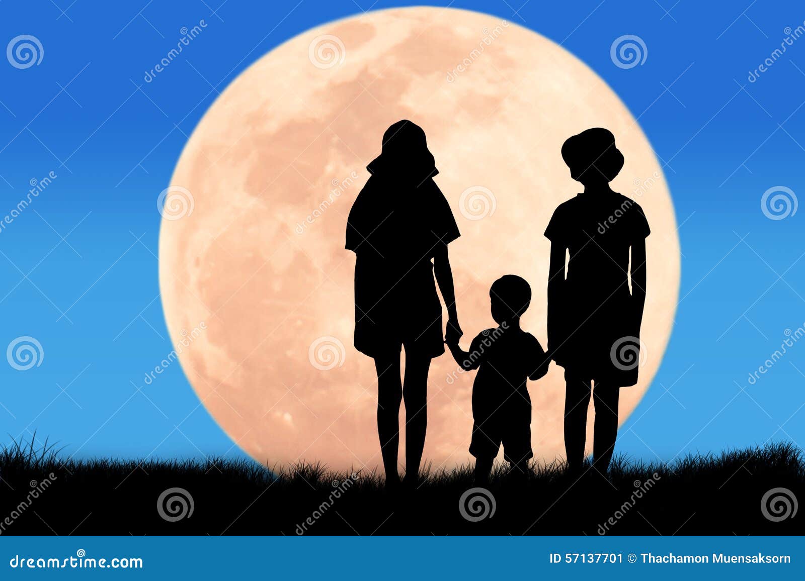 Silhouette Three Brothers Looking Full Moon Stock Illustration ...