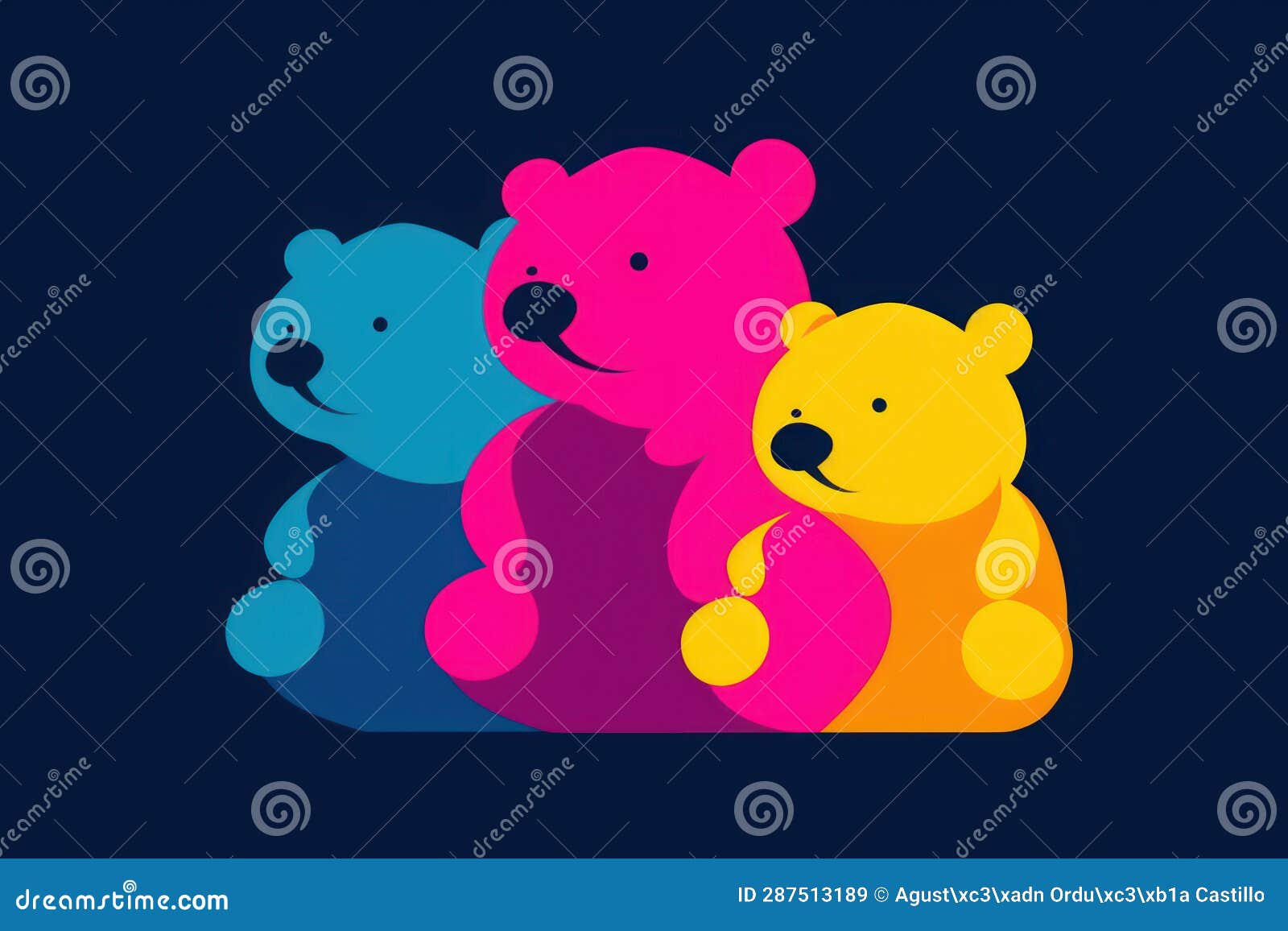 Silhouette of Three Colored Bears, Isolated on Dark Background. Stock ...
