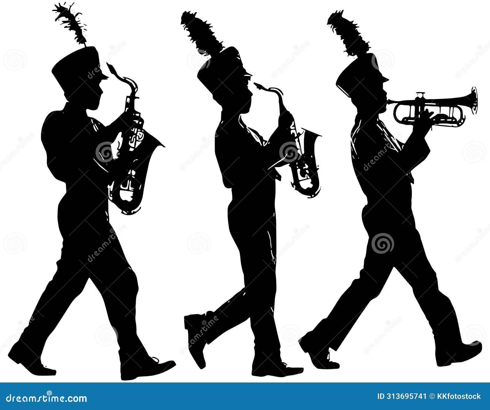 Silhouette of High School Marching Band Musicians Stock Vector ...