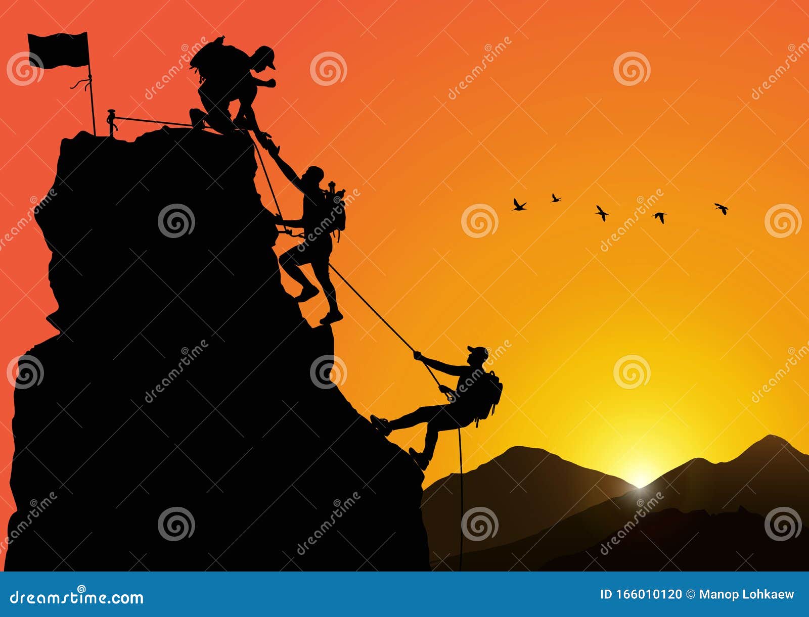 Silhouette Of A Man Climbing A Mountain Against The Backdrop Of The ...