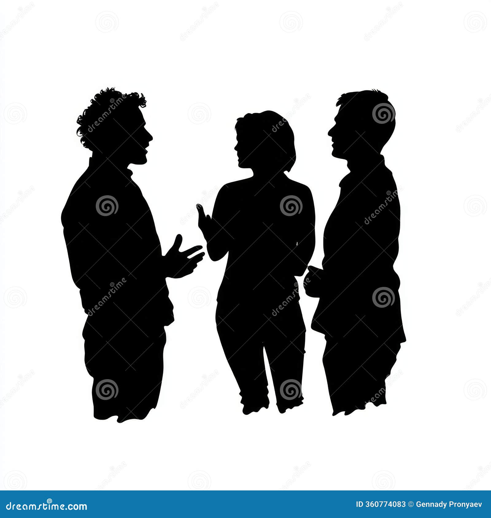 Silhouette of Three People Engaged in Conversational Interaction Stock ...