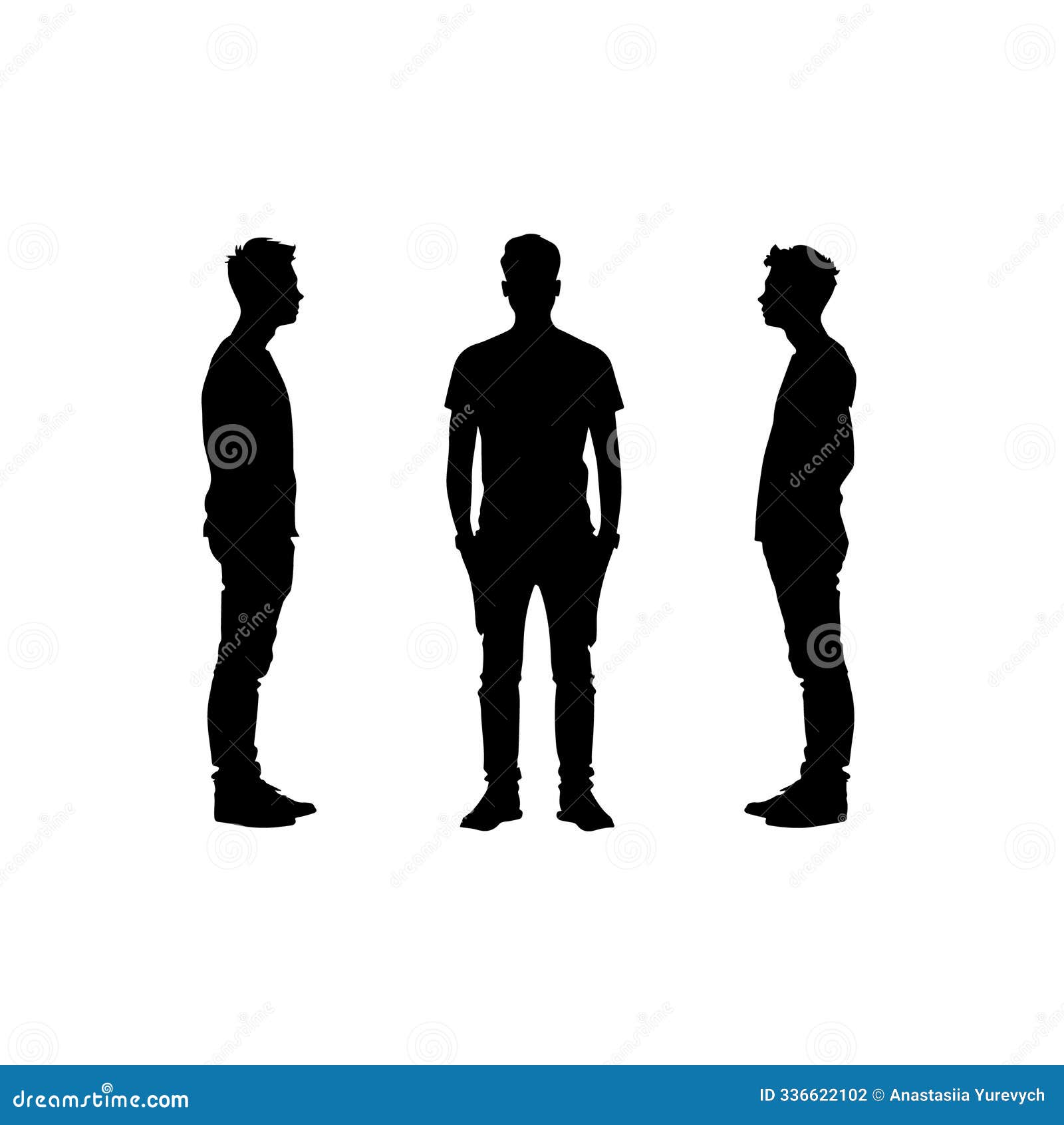 Silhouette of Three Standing Men from Different Angles Stock Illustration - Illustration of line ...