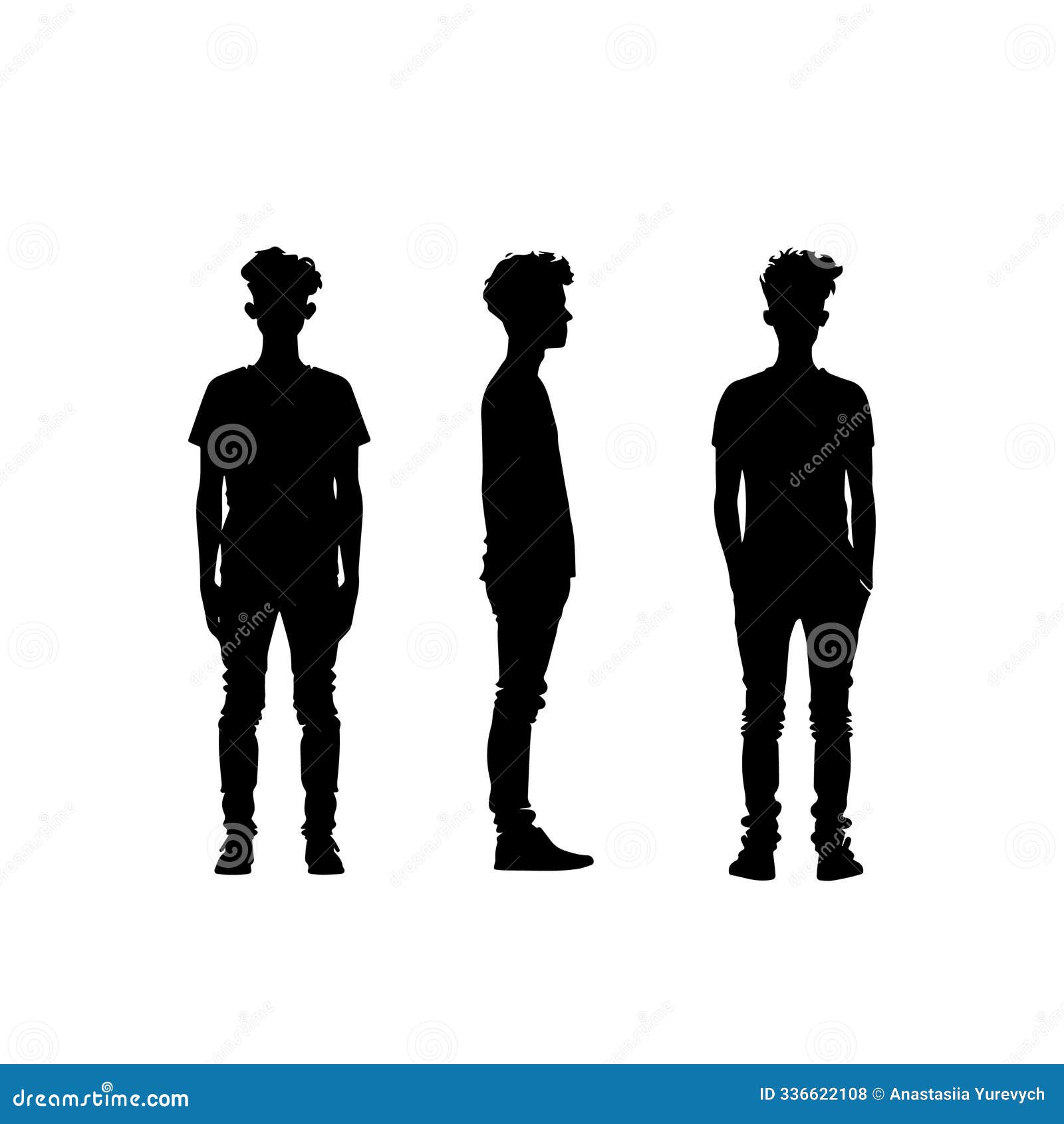 Silhouette of Three Standing Men from Different Angles Stock Illustration - Illustration of ...