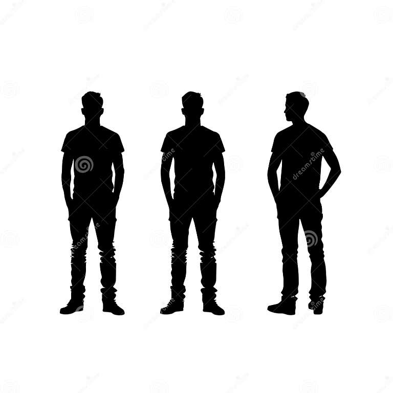 Silhouette of Three Standing Men from Different Angles Stock Illustration - Illustration of ...