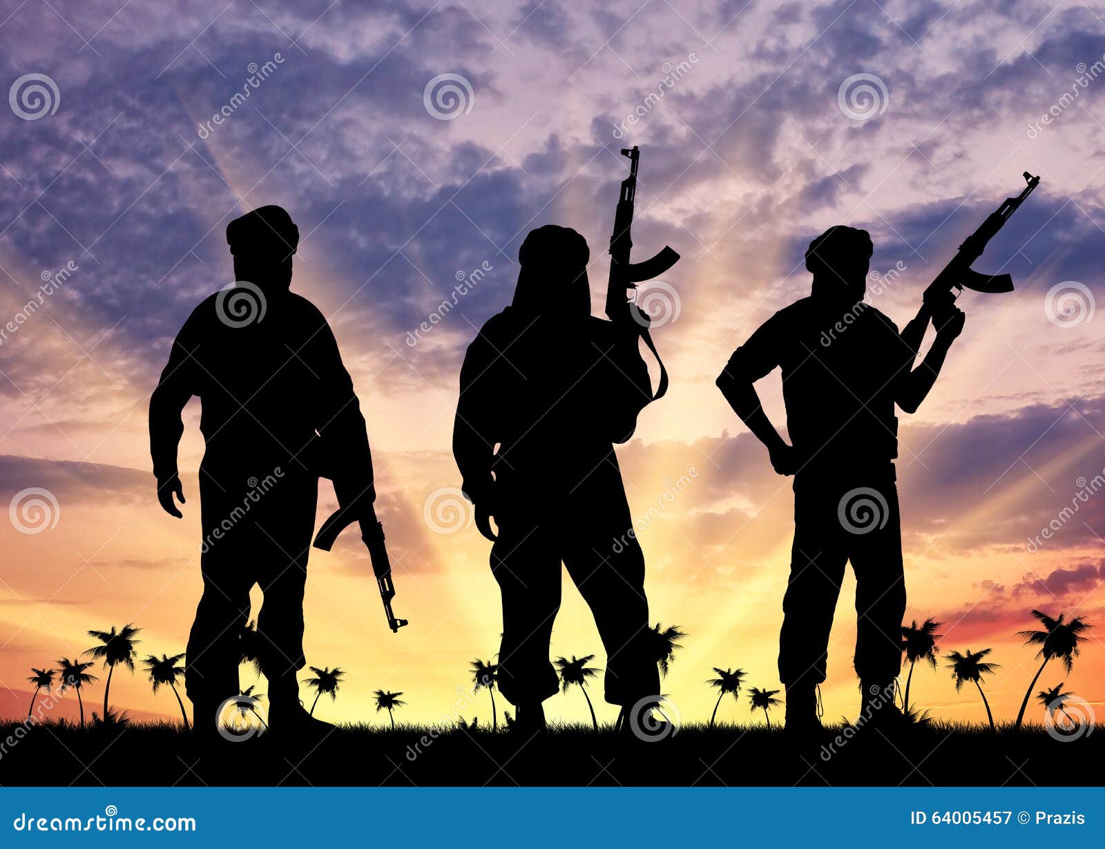 Silhouette of Three Terrorists Stock Image - Image of jihad, pakistan ...