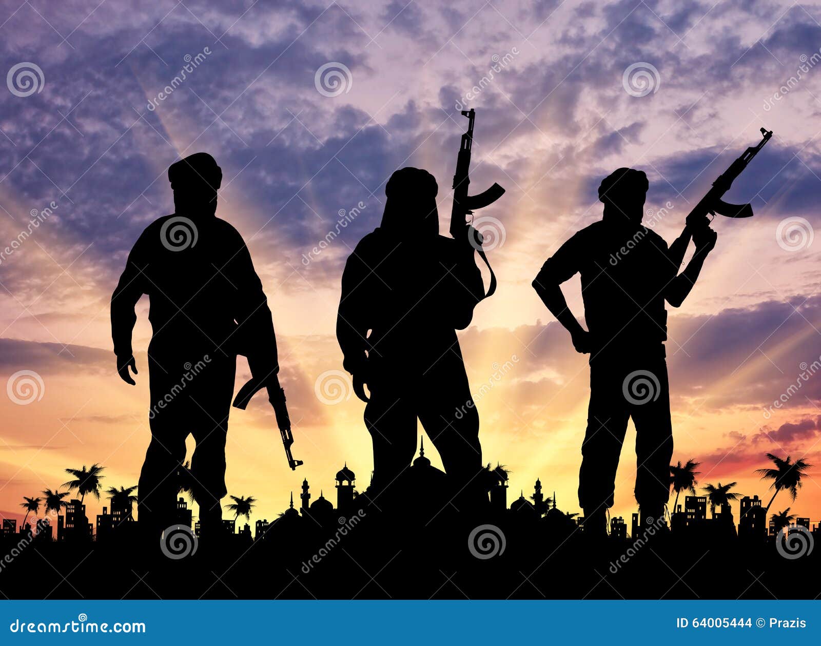Silhouette of Three Terrorists Stock Photo - Image of enemy, defense ...
