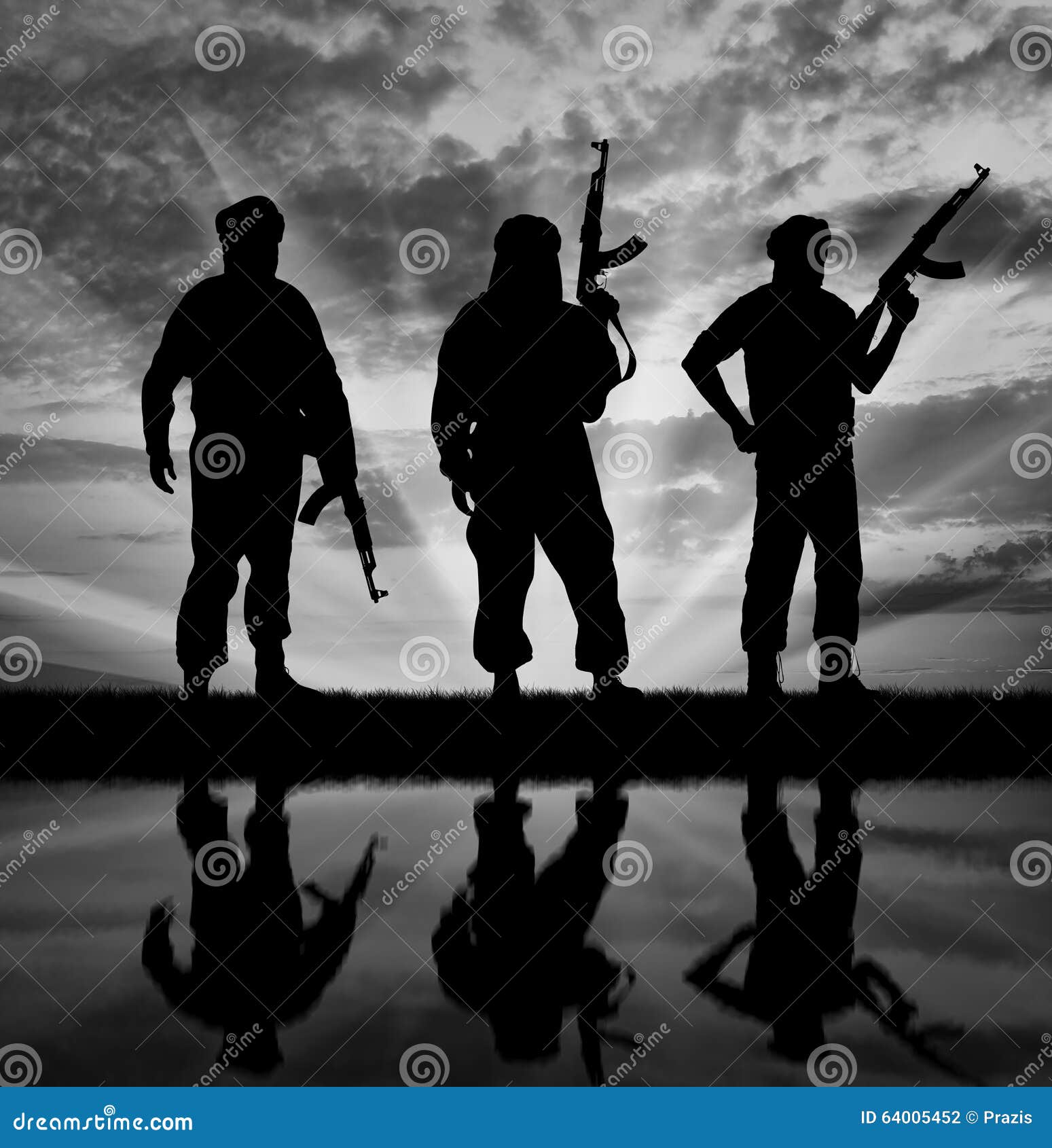 Silhouette of Three Terrorists Stock Photo - Image of reflection, death ...