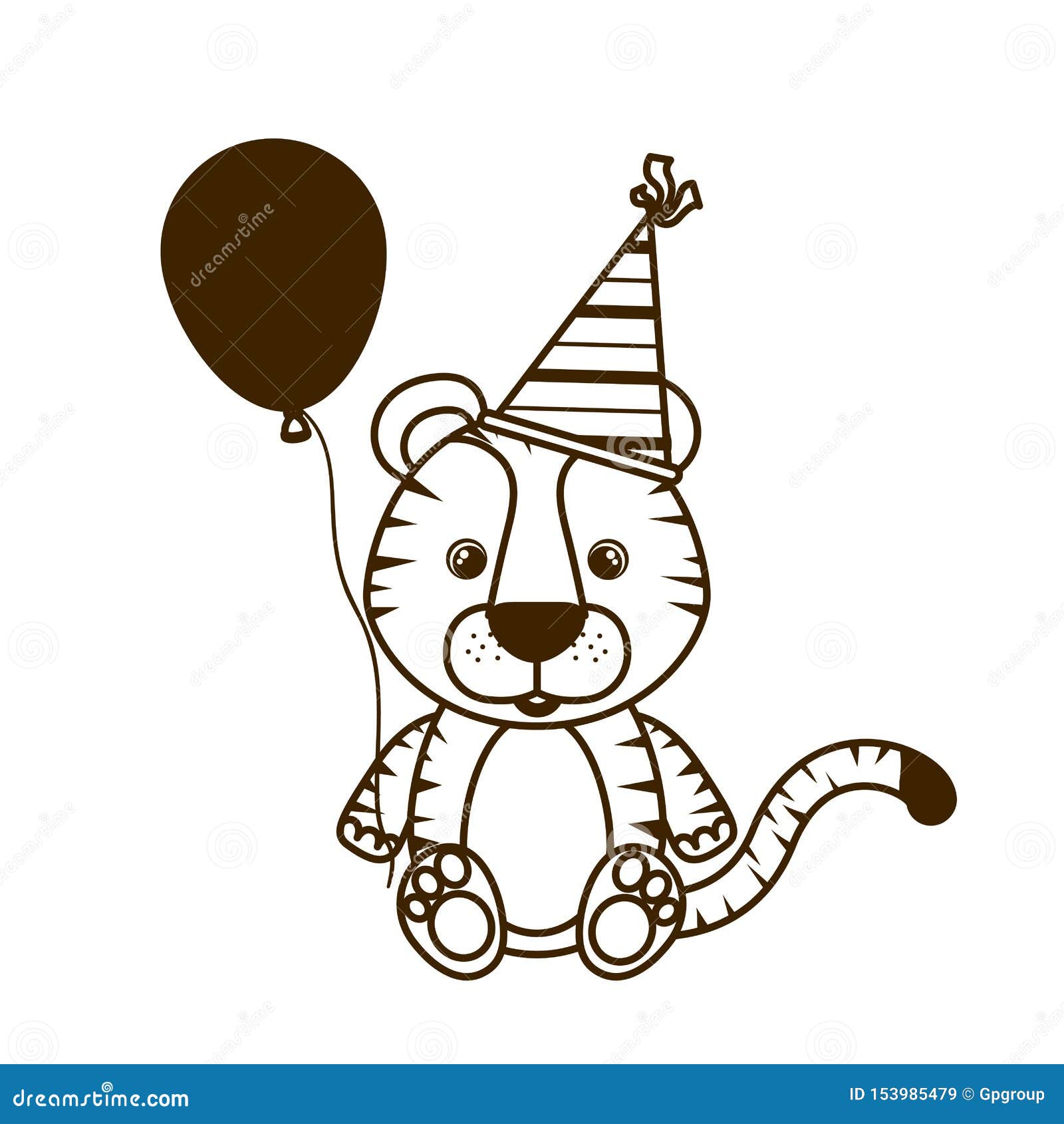 Tiger Party. Exotic Predatory Cat On Holiday. Hand Drawn Cute Cartoon ...