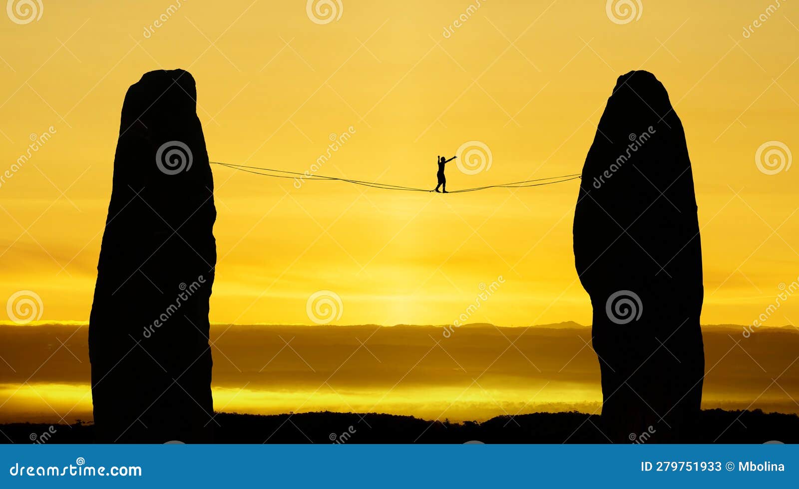 Silhouette of Tightrope Walker Balancing on the Rope Stock Image ...