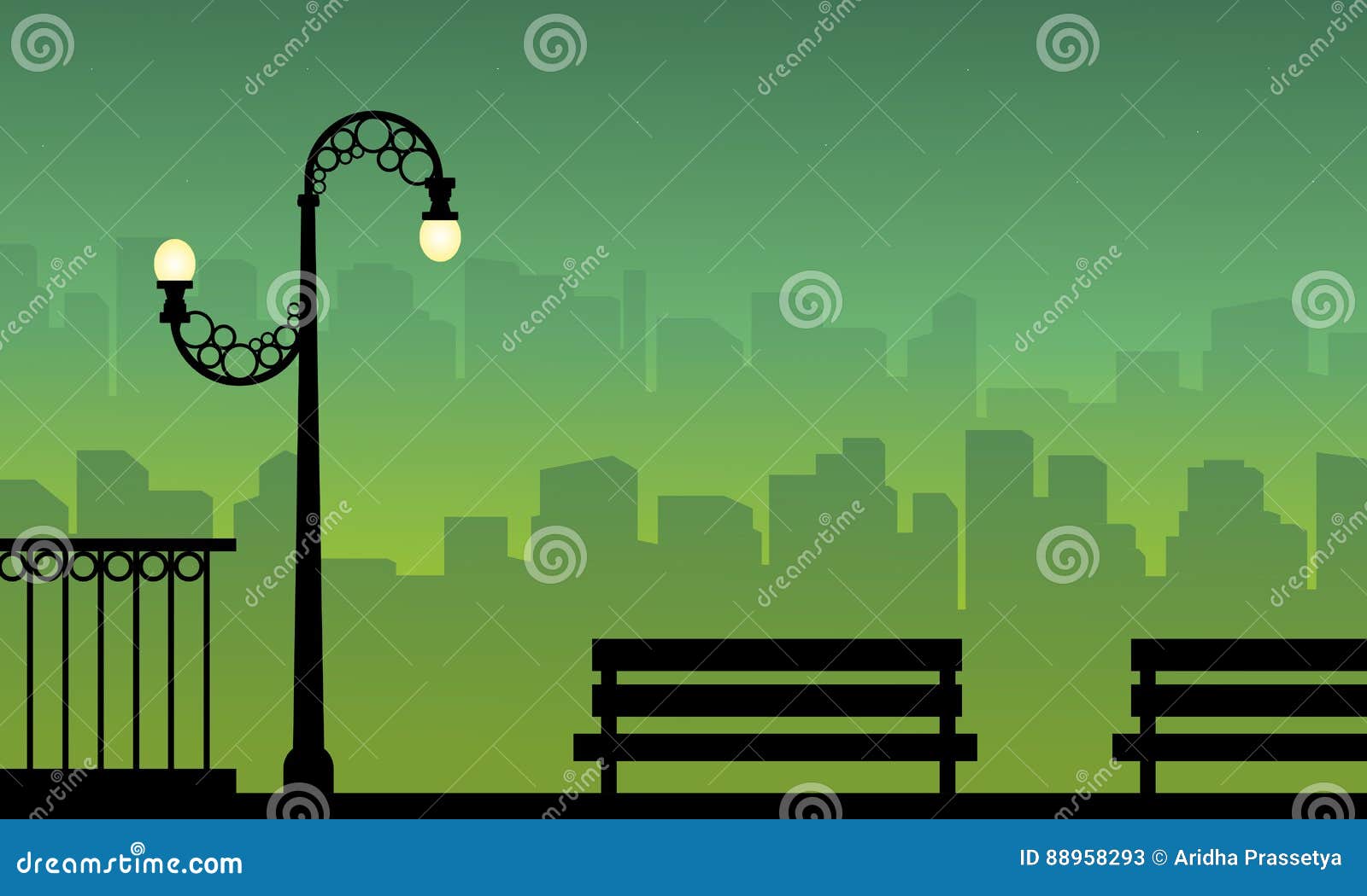 Silhouette of Town Background with Street Lamp Scenery Stock Vector ...