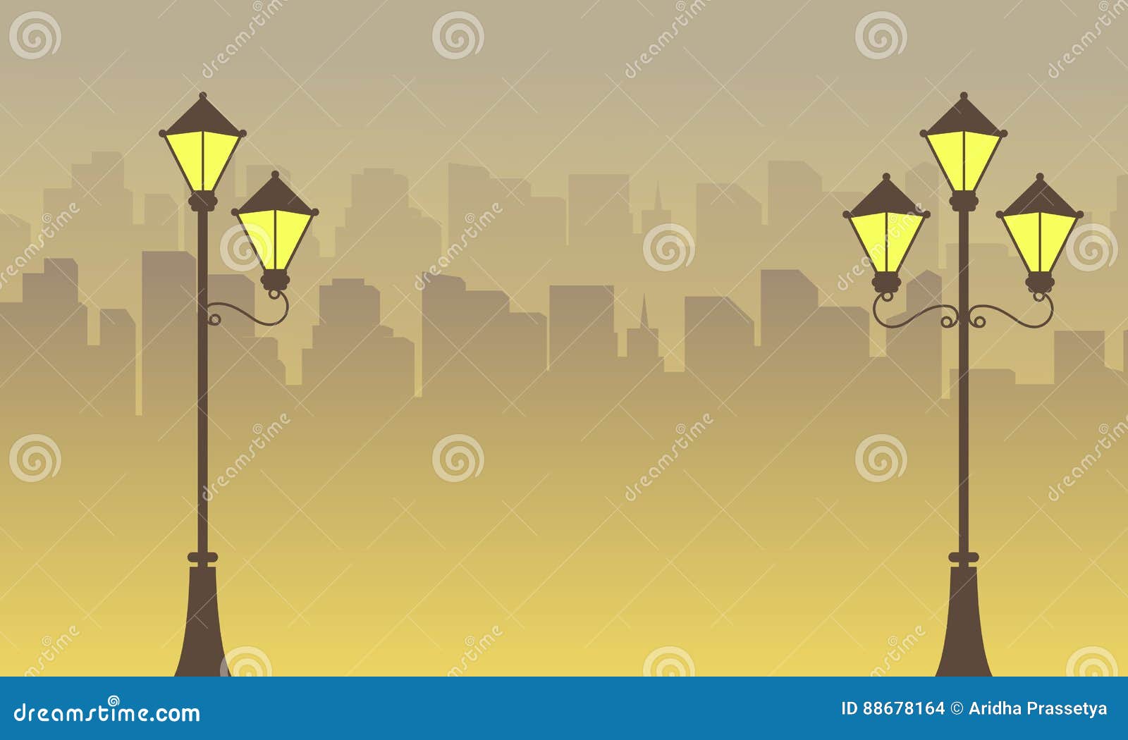 Silhouette of Town and Street Lamp Scenery Stock Vector - Illustration ...