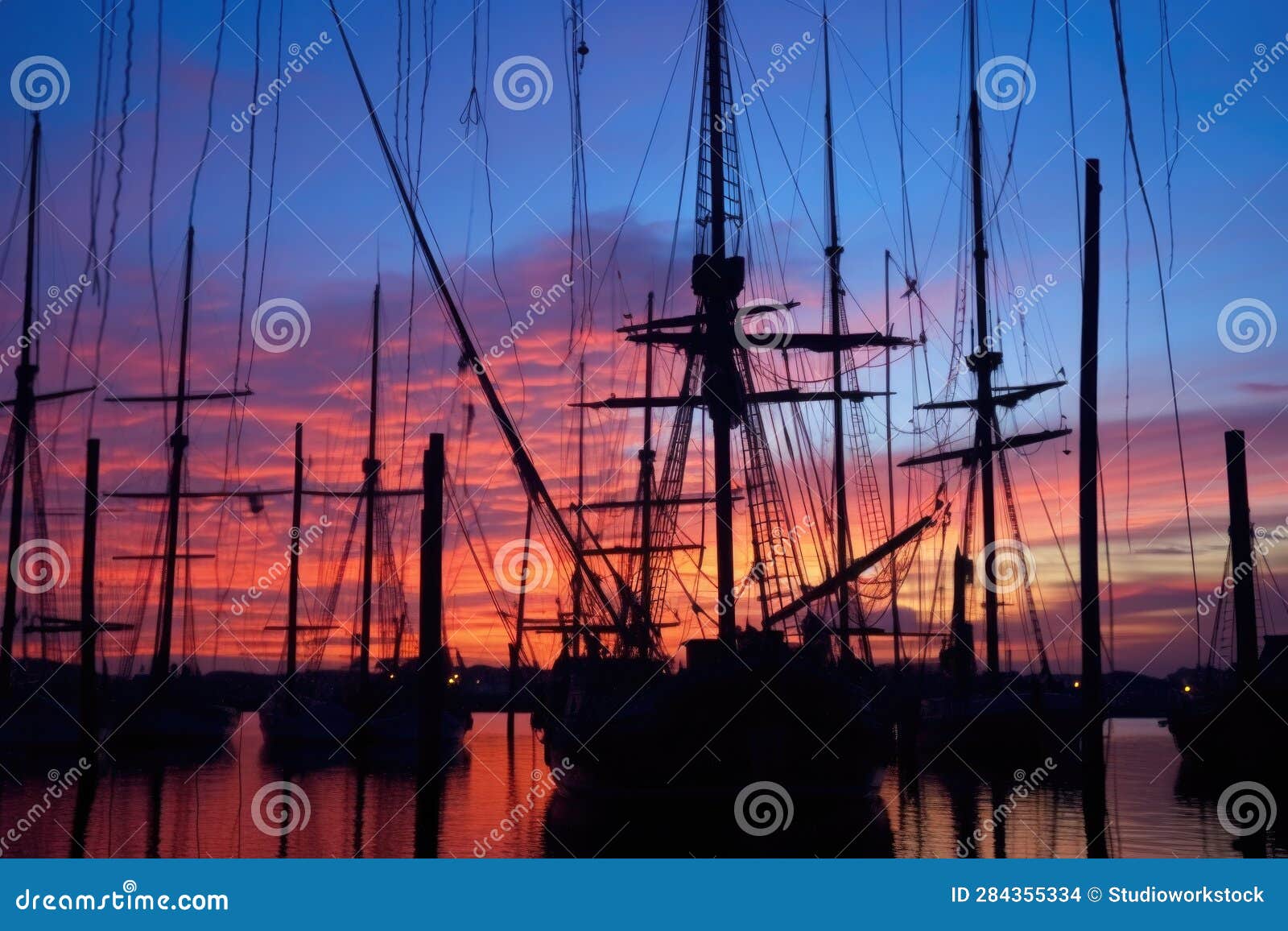 Silhouette of Trawlers Mast and Rigging Against Twilight Sky Stock ...