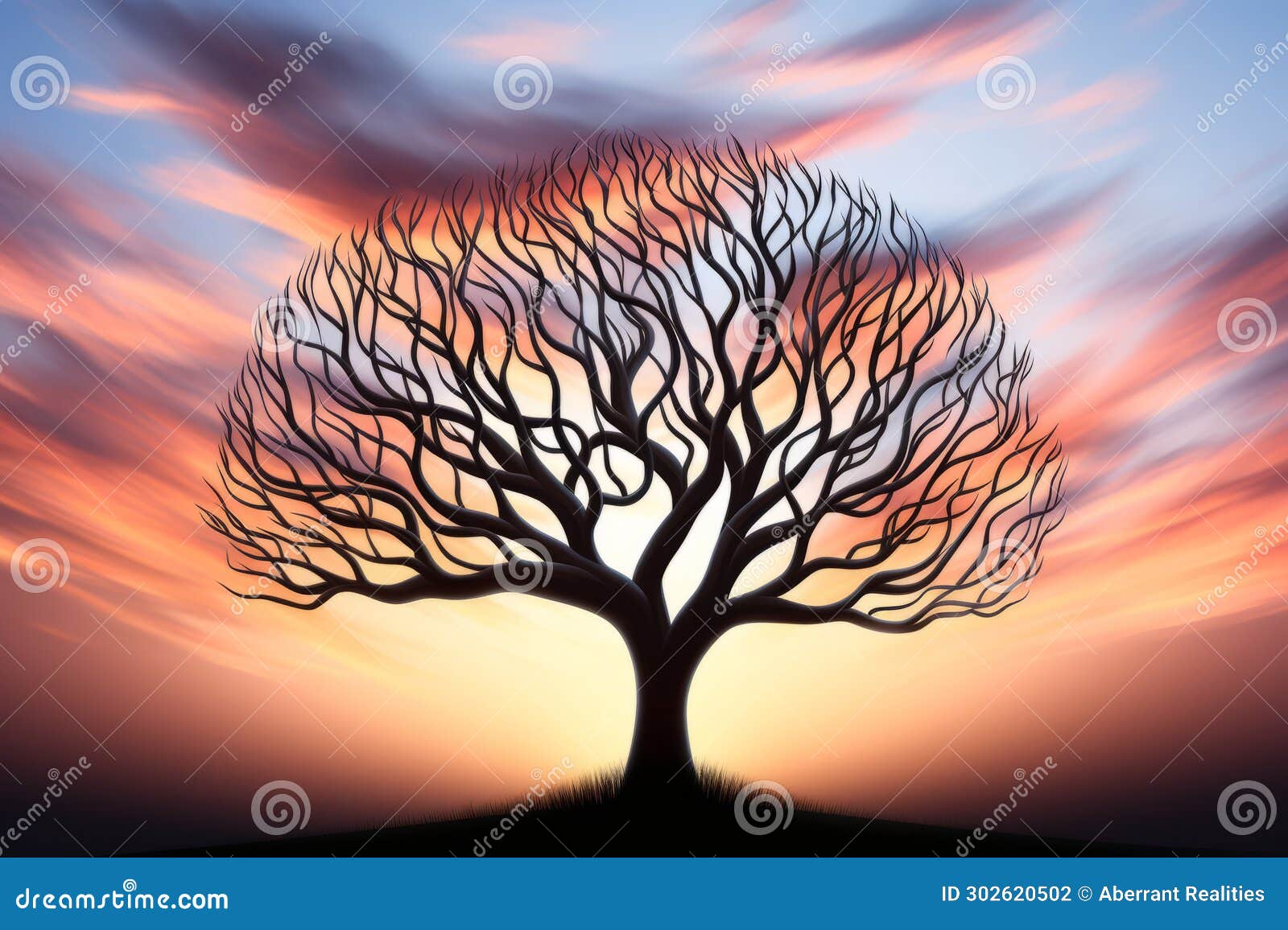 A Silhouette of a Tree Against a Sunset Sky Stock Illustration ...
