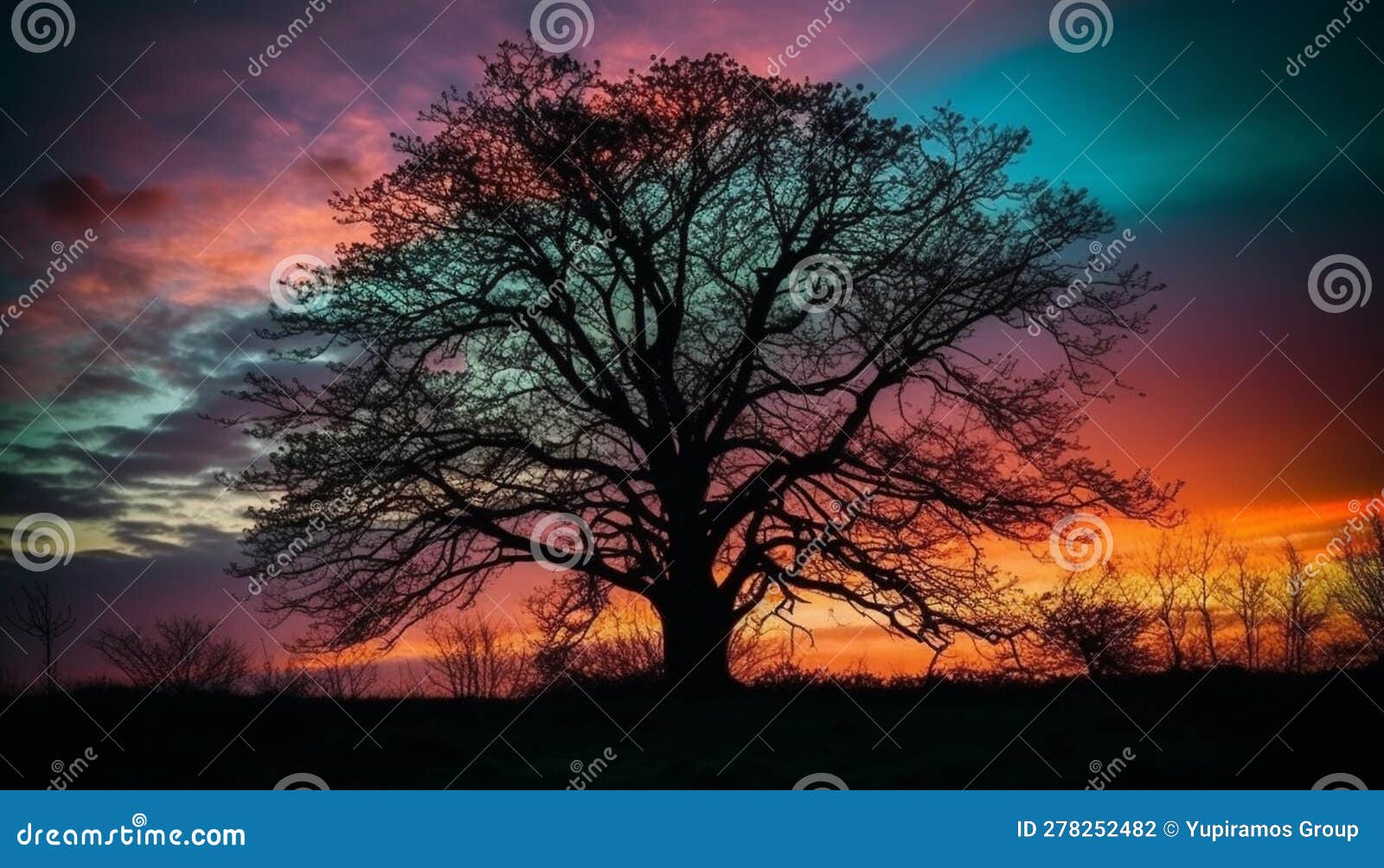 Silhouette Tree Back Lit by Vibrant Sunset Generative AI Stock Photo ...