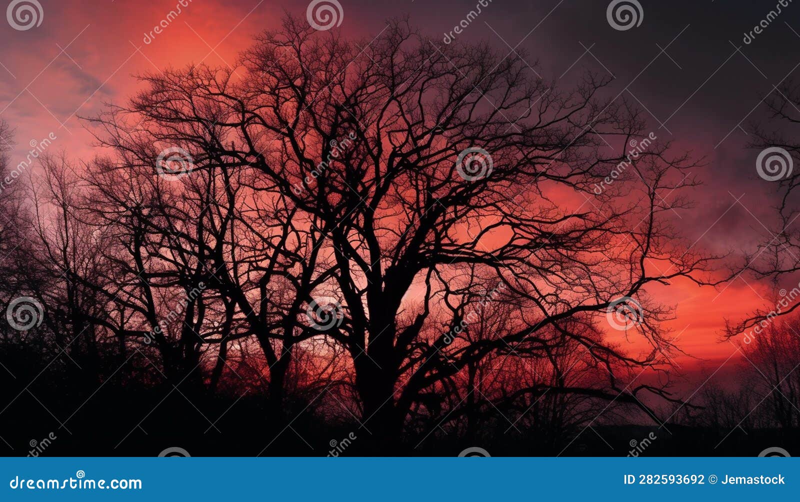 Silhouette of Tree Branch Back Lit by Spooky Sunset Generated by AI ...