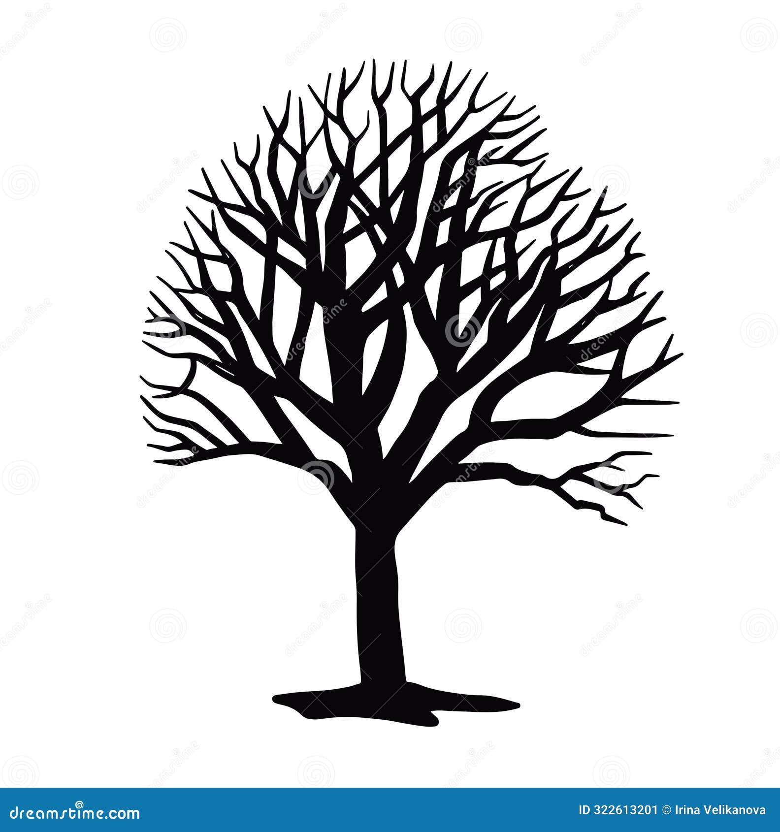 Silhouette of a Tree with Fallen Leaves, Bare Tree. Black Illustration ...