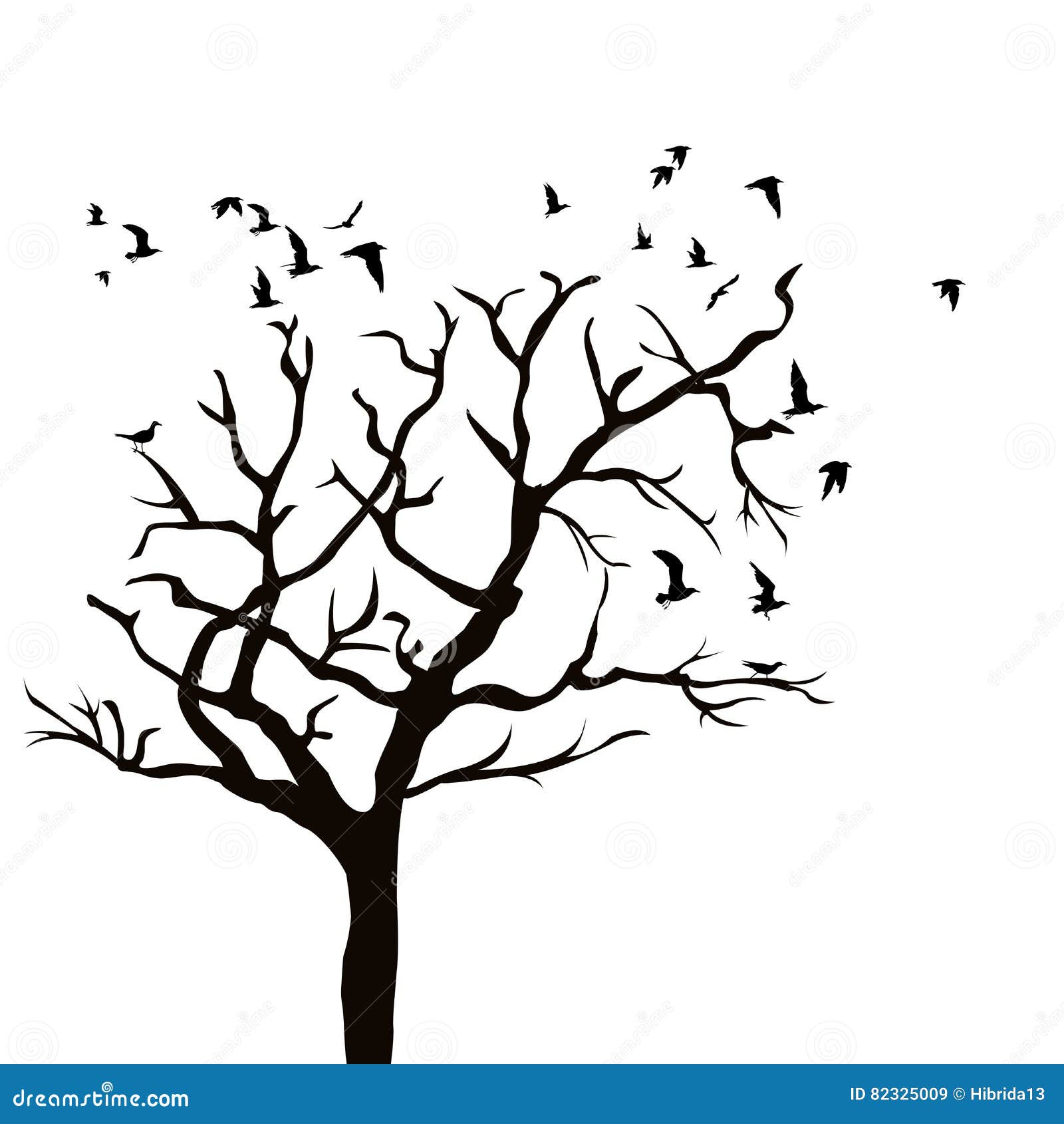 Birds Flying From Tree Silhouette