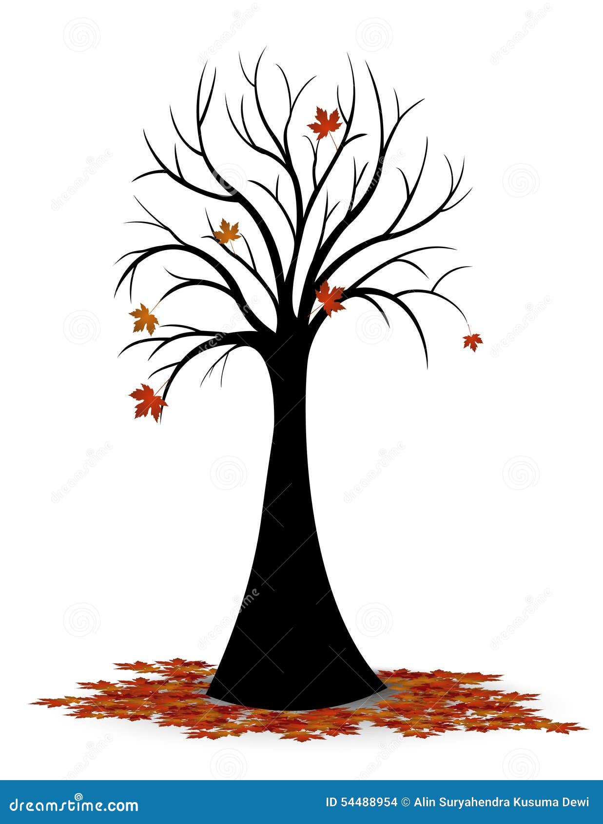 Silhouette of Tree Leaves Falling in Autumn Stock Vector - Illustration ...
