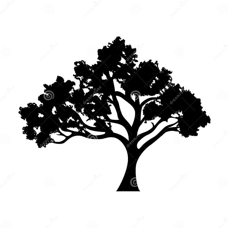 Silhouette of Tree with Leaves Stock Illustration - Illustration of ...