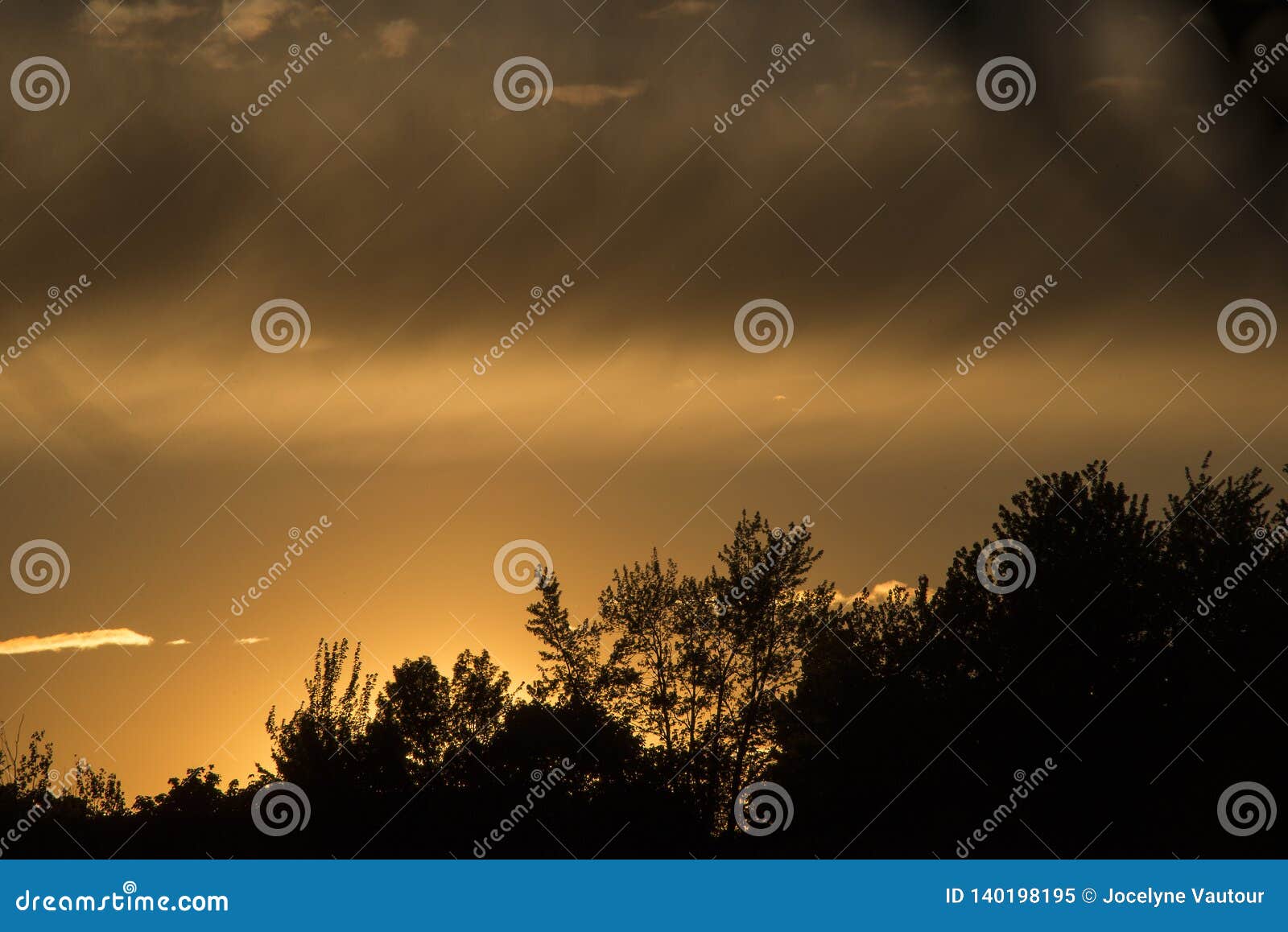 Silhouette of Tree Line, Golden Sunset Stock Image - Image of religion ...