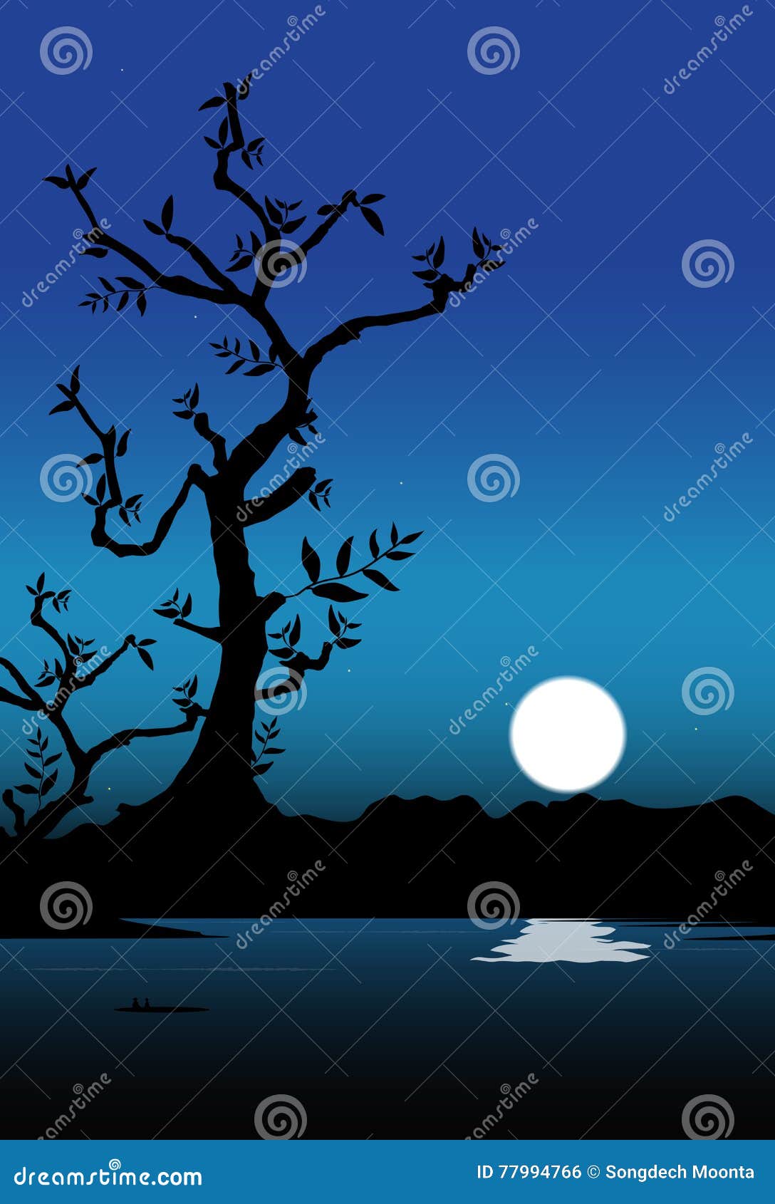 Silhouette Tree with the Moon. Stock Vector - Illustration of vertical ...