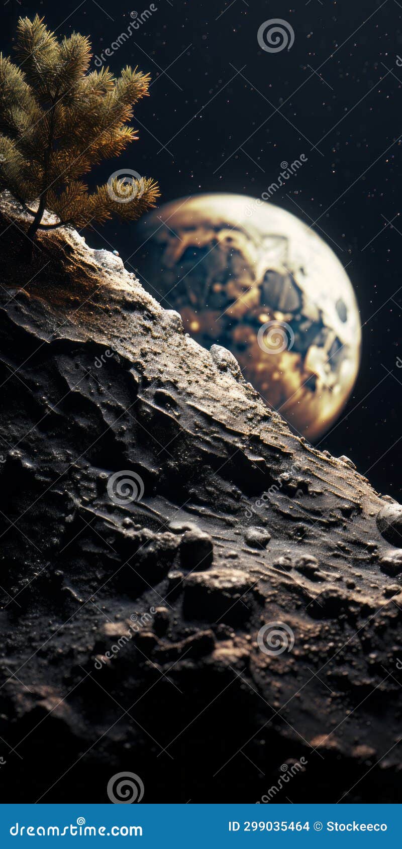 Silhouette of a Tree Rooted on a Desolate Planet Stock Illustration ...