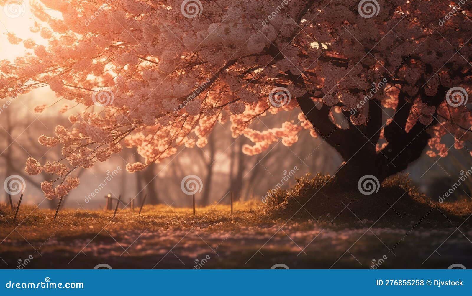 Silhouette of Tree Trunk Illuminated by Sunset Generated by AI Stock ...