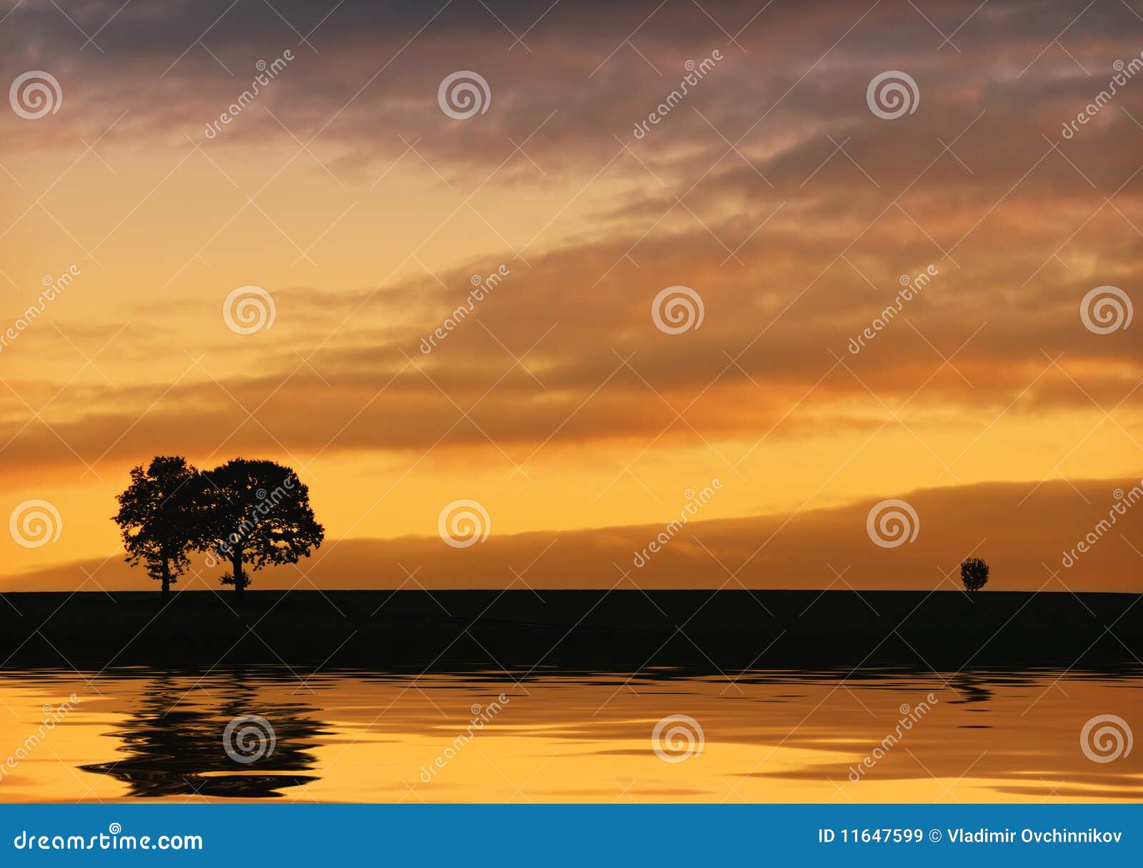 Silhouette of Trees and Reflections on the Water. Stock Image - Image ...