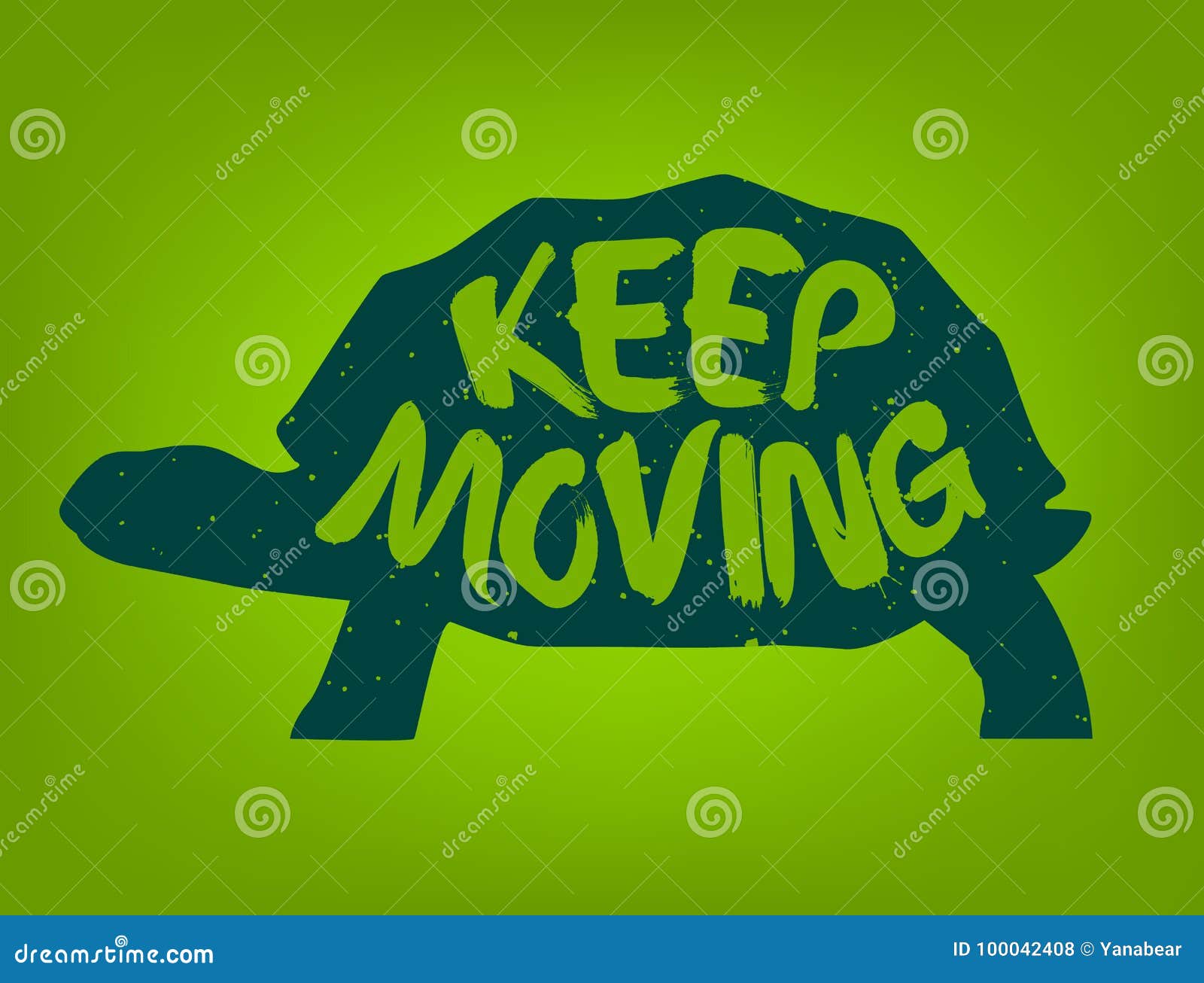 Silhouette of Turtle with Lettering Text Keep Moving. Vector Colored ...