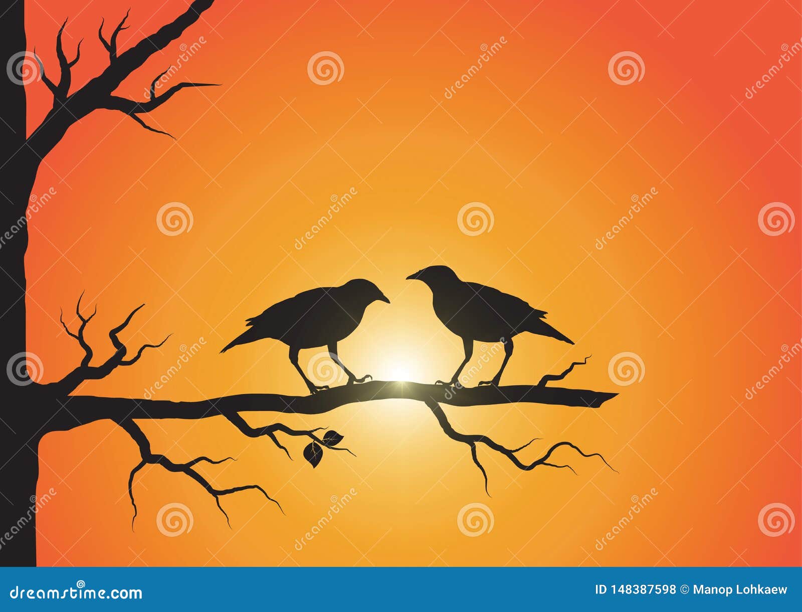 Two Birds On A Branch Silhouette