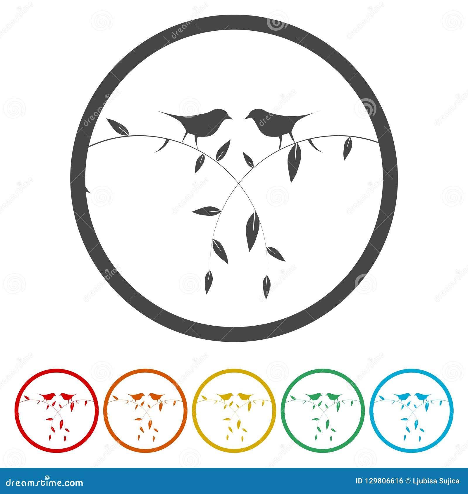 Silhouette Two Birds and Branches in a Circle Stock Vector ...